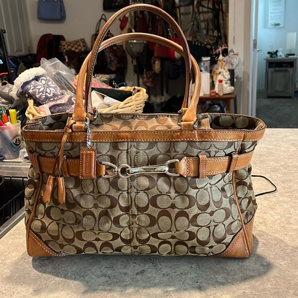 Coach | Bags | Coach Hampton Brown Leather Signature Satchel Bag | Poshmark